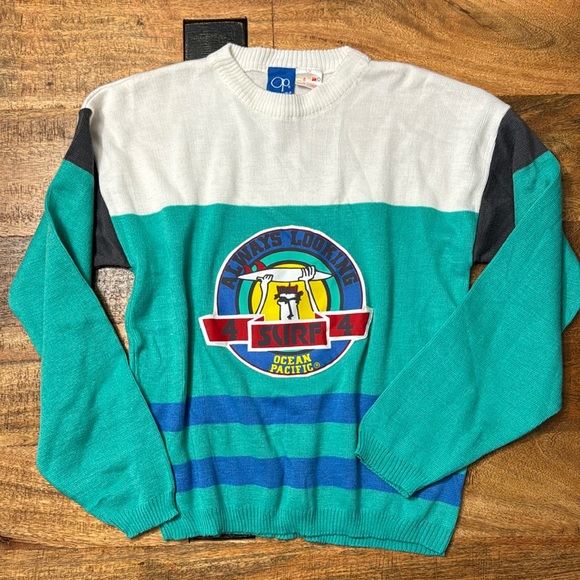 OP | Sweaters | Ocean Pacific 9s Vintage Surf Striped Crew Neck | Poshmark
